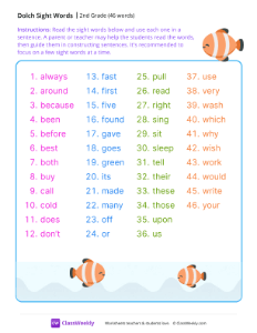 2nd Grade Dolch Sight Words List | Resource | ClassWeekly.com