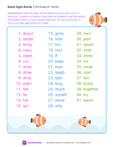 3rd Grade Dolch Sight Words List | Resource | ClassWeekly.com