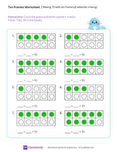 Making 10 with ten frames (2 addends missing) - Seal | Worksheet ...