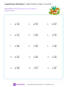 2-digit divided by 1-digit (no remainder) - Tigers | Worksheet ...