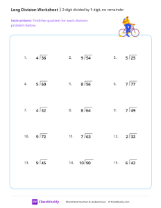 2-digit divided by 1-digit (no remainder) - Bike | Worksheet ...