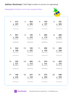 Adding 3-digit numbers in columns (no regrouping) - Pineapple ...