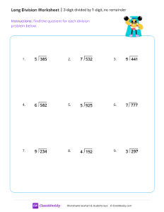 3-digit divided by 1-digit (no remainder) - Circus | Worksheet ...