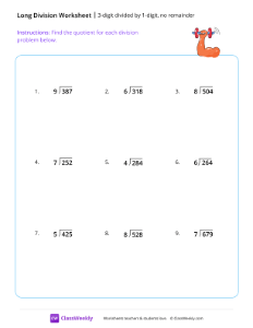 3-digit divided by 1-digit (no remainder) - Gym | Worksheet ...