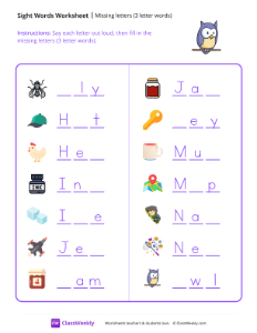 Missing letters (3 letter words) - Owl | Worksheet | ClassWeekly.com