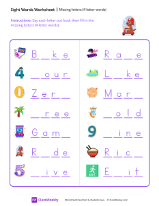 Missing letters (4 letter words) - Riding Pup | Worksheet | ClassWeekly.com