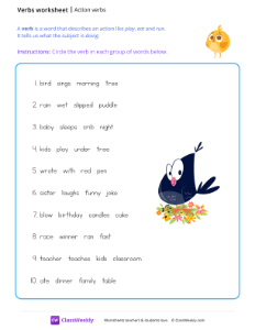 Action Verbs - Bird | Worksheet | ClassWeekly.com