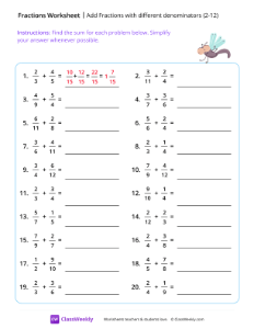 Add Fractions with different denominators (2-12) - Dragonfly ...