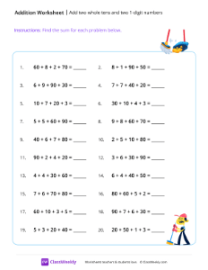 Add two whole tens and two 1-digit numbers - Sweep | Worksheet ...