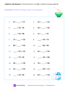 Add whole tens to 2-digit numbers (with missing addend) - Cereal ...