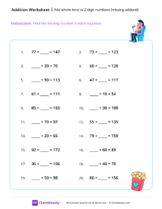 Add whole tens to 2-digit numbers (with missing addend) - Popcorn ...
