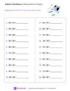 Adding whole tens (2 digits) - Plane | Worksheet | ClassWeekly.com