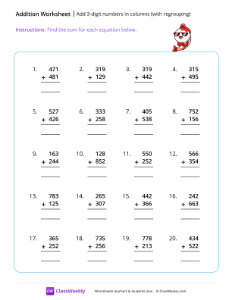Adding 3-digit numbers in columns (no regrouping) - Fish | Worksheet ...