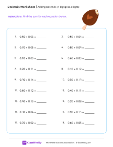 Adding Decimals (1 digit plus 2 digits) - Ice cream | Worksheet ...