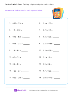 Adding decimals (1 or 2 decimal digits) - Calculator | Worksheet ...