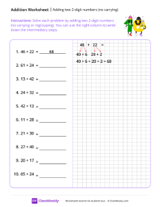 Adding two 2-digit Numbers (no carrying) - Ten Buddies | Worksheet ...