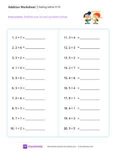 Adding within 10 - Friends | Worksheet | ClassWeekly.com