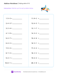 Adding within 10 - Win | Worksheet | ClassWeekly.com