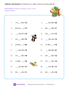 Adding three 1-digit numbers (missing addend) - Jungle | Worksheet ...