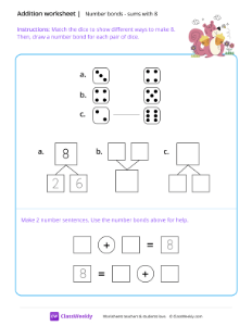 Number bonds (sums with 8) | Worksheet | ClassWeekly.com