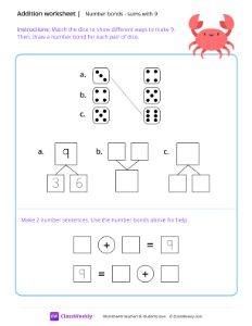 Number bonds (sums with 9) - Crab | Worksheet | ClassWeekly.com
