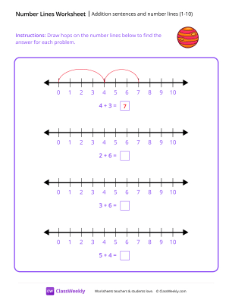 Addition sentences and number lines (1-10) - Jupiter | Worksheet ...
