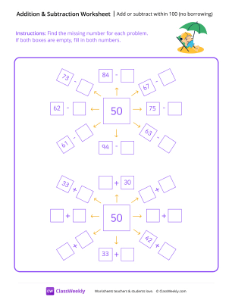 Add or subtract within 100 (no borrowing) - Beach Chair | Worksheet ...