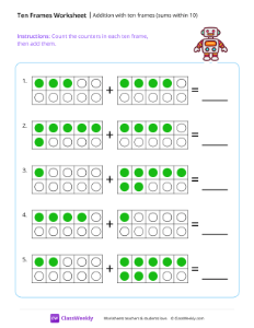 Addition with ten frames (sums within 10) - Robot | Worksheet ...