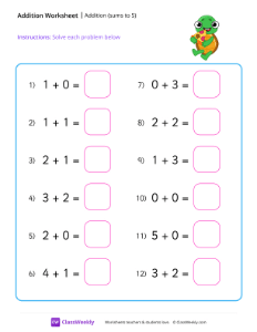 Adding within 5 - Turtle | Worksheet | ClassWeekly.com