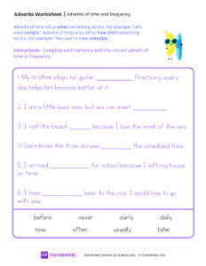 Adverbs of Time and Frequency - Banana Dude | Worksheet | ClassWeekly.com