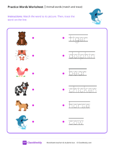 Animal words (match and trace) - Dolphin | Worksheet | ClassWeekly.com