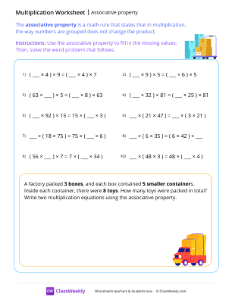 Associative property - Boxes | Worksheet | ClassWeekly.com