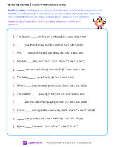 Auxiliary verbs - Lifesaver | Worksheet | ClassWeekly.com