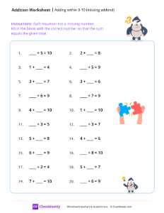 Adding within 0-10 (random addend missing) - Ape | Worksheet ...
