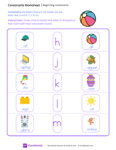 Beginning Consonants - Ball | Worksheet | ClassWeekly.com