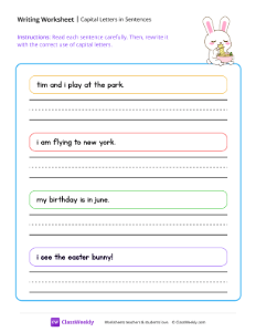 Capital letters in sentences - Bunny | Worksheet | ClassWeekly.com