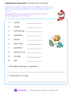 Capitalize days and holidays - Koi Fish | Worksheet | ClassWeekly.com