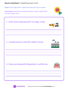 Capitalizing Proper Nouns - Sunflower | Worksheet | ClassWeekly.com