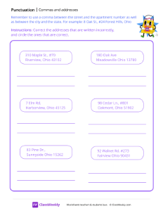Commas and Addresses - Shopping Bag | Worksheet | ClassWeekly.com