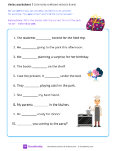 Commonly confused verbs - is & are | Worksheet | ClassWeekly.com