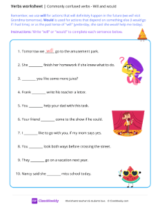 Commonly confused verbs - Will and would | Worksheet | ClassWeekly.com