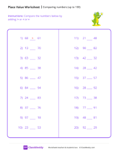 Comparing numbers (up to 100) - Dino | Worksheet | ClassWeekly.com