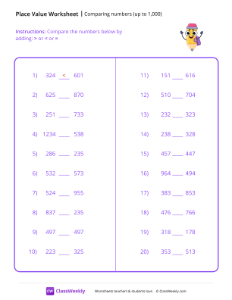 Comparing numbers (up to 1,000) - Pencil | Worksheet | ClassWeekly.com