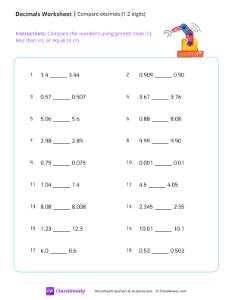 Compare decimals (1-2 digits) - Robot | Worksheet | ClassWeekly.com
