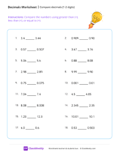 Compare decimals (1-2 digits) - Idea | Worksheet | ClassWeekly.com