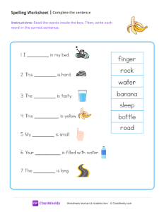 Complete The Sentence - Banana | Worksheet | ClassWeekly.com