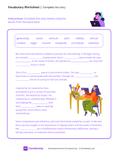 Complete the story - Kind Sara | Worksheet | ClassWeekly.com