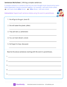 Writing complex sentences - Gym | Worksheet | ClassWeekly.com