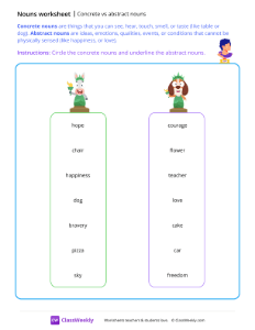 Concrete vs abstract nouns - Statue | Worksheet | ClassWeekly.com