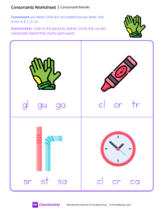 Consonant Blends - Gloves | Worksheet | ClassWeekly.com